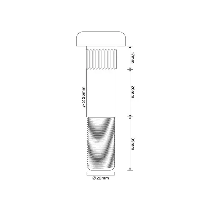Truck Wheel Stud Ford, Leyland 22mm, LH – ZMMA